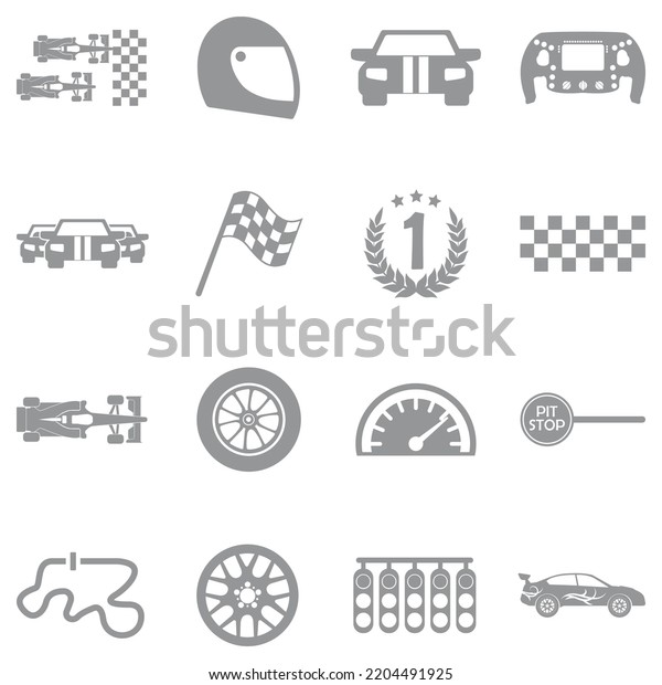 Car Racing Icons Gray Flat Design Stock Vector (Royalty Free ...