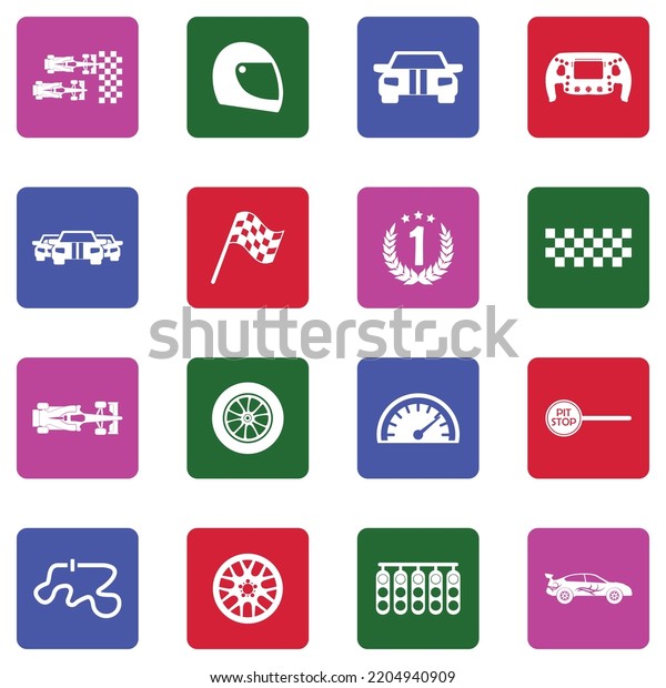 Car Racing Icons White Flat Collection Stock Vector (Royalty Free ...