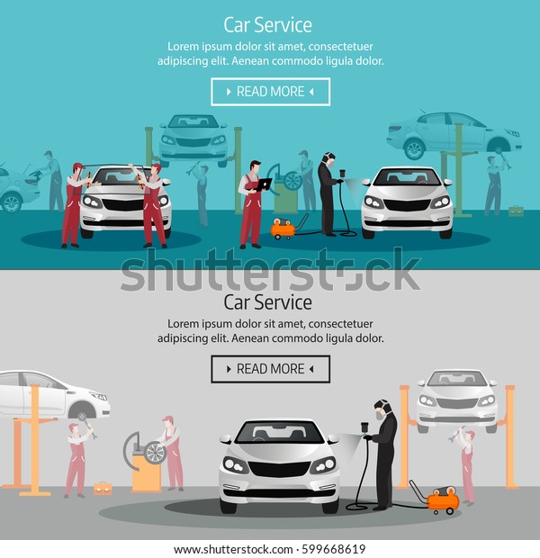 Car Repair Flat Horizontal Banner Maintenance Stock Vector (Royalty ...