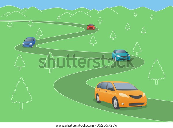 Car Running Curved Road Vector Illustration Stock Vector (Royalty Free ...