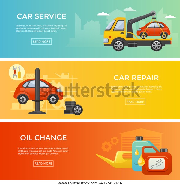 Car Service Banner Set Vector Illustration Stock Vector (Royalty Free ...