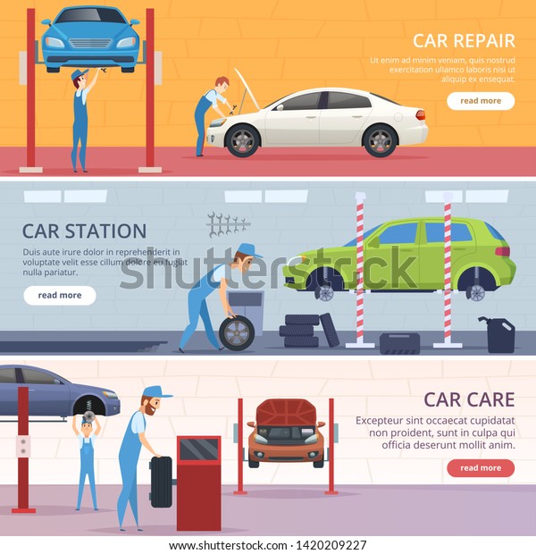 Car Service Banners Mechanic Workshop Repair Stock Vector (Royalty Free ...