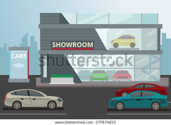 Car Showroom Vector Flat Illustration Stock Vector (Royalty Free ...