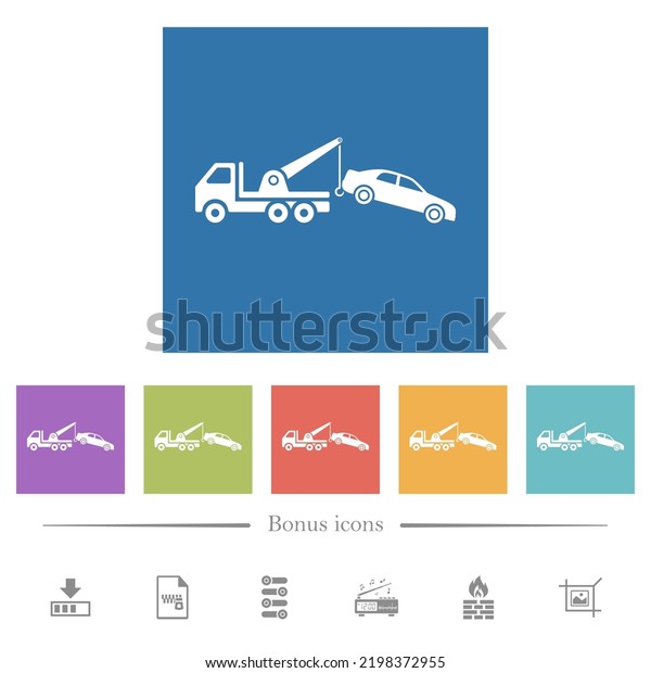 Car Towing Flat White Icons Square Stock Vector (Royalty Free ...