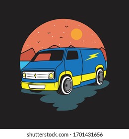 Car Vector Illustration Sunset Background Stock Vector (Royalty Free ...