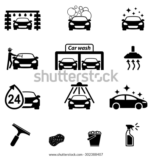 Car Wash Icons Set เวกเตอร์สต็อก (ปลอดค่าลิขสิทธิ์) 302388407