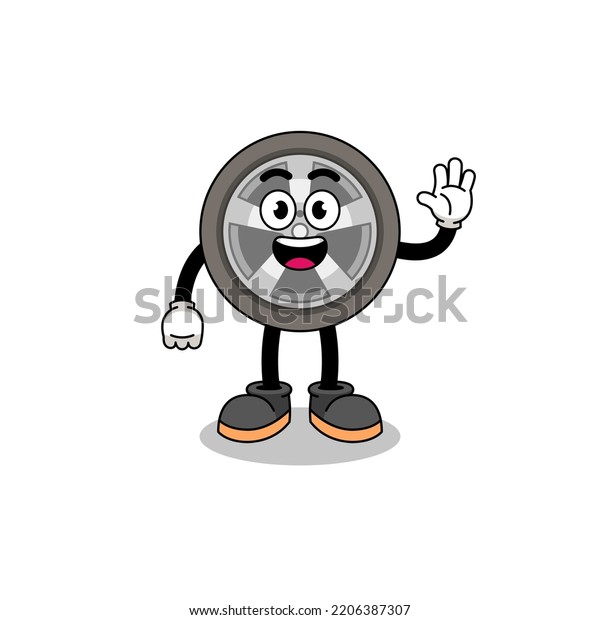 Car Wheel Cartoon Doing Wave Hand Stock Vector (Royalty Free ...