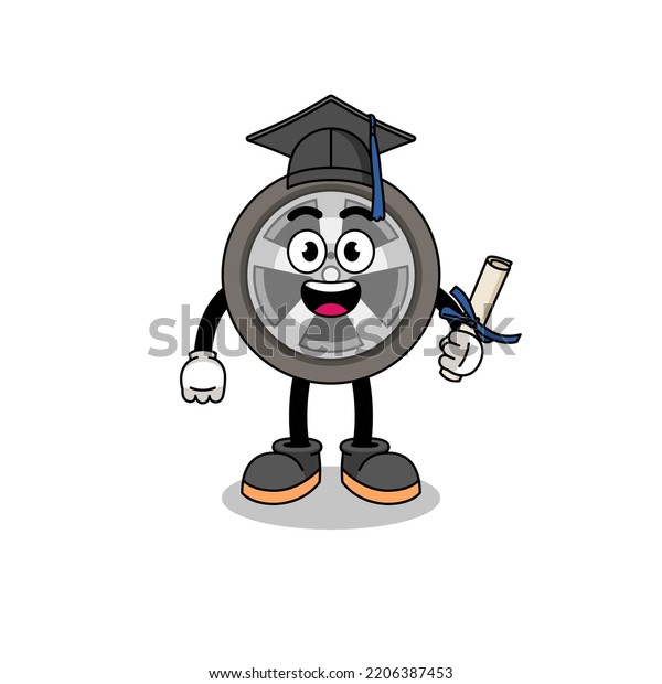 Car Wheel Mascot Graduation Pose Character Stock Vector (Royalty Free ...