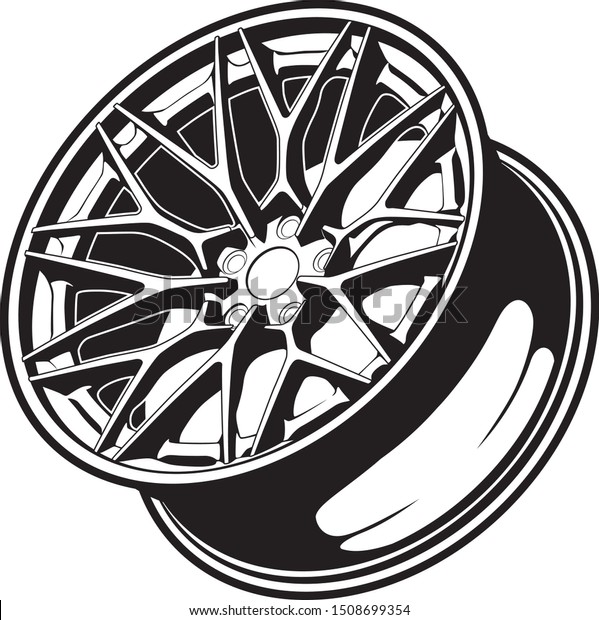 Car Wheel Rim Vector Silhouette Icon: стоковая векторная графика (без ...