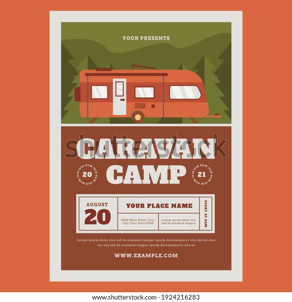 Caravan Camp Flyer Design Poster Stock Vector (Royalty Free) 1924216283 ...