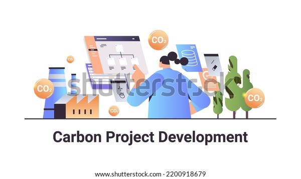 Carbon Credit Project Development Concept Businesswoman Stock Vector ...