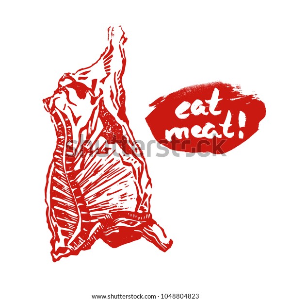 Carcass Engraving Vector Illustration Eat Meat Stock Vector (Royalty ...