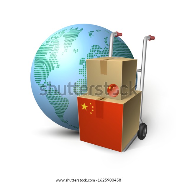 Cardboard Boxes On Trolley Flags China Stock Vector (Royalty Free ...