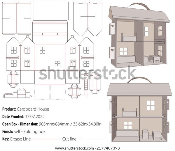 Cardboard House Packaging Design Template Selflock: เวกเตอร์สต็อก (ปลอด ...