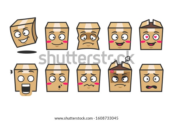 Cardboard Package Box Emoji Cartoon Character Stock Vector (Royalty ...