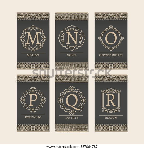 Cards Set Monogram Logos Borders Letters: vector de stock (libre de ...