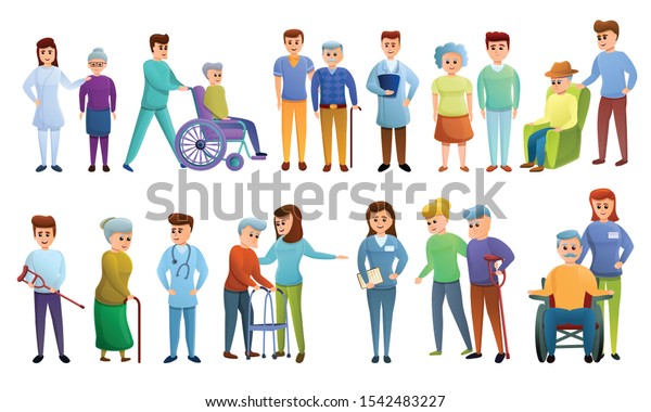 Caregiver Icons Set Cartoon Set Caregiver Stock Vector (Royalty Free ...
