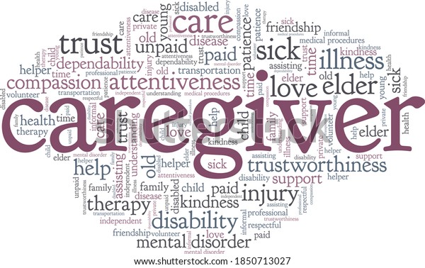 Caregiver Vector Illustration Word Cloud Isolated Stock Vector (Royalty ...