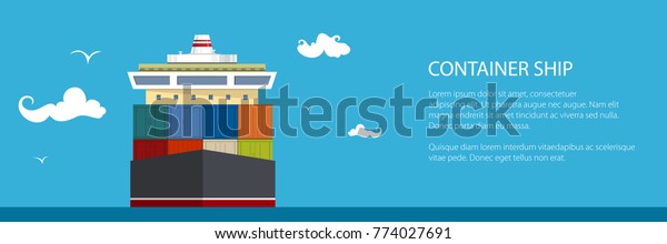 Cargo Container Ship Banner Front View Stock Vector (Royalty Free ...