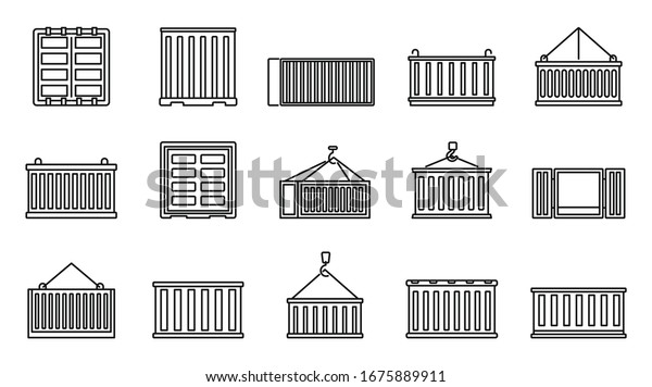 Cargo Container Storage Icons Set Outline Stock Vector (Royalty Free ...