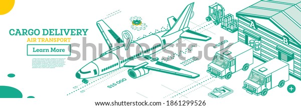 Cargo Delivery By Airplane Outline Isometric Stock Vector (Royalty Free ...
