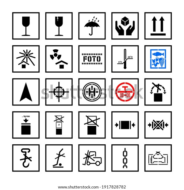 Cargo Handling Marking Symbols Frame Set Stock Vector (Royalty Free ...