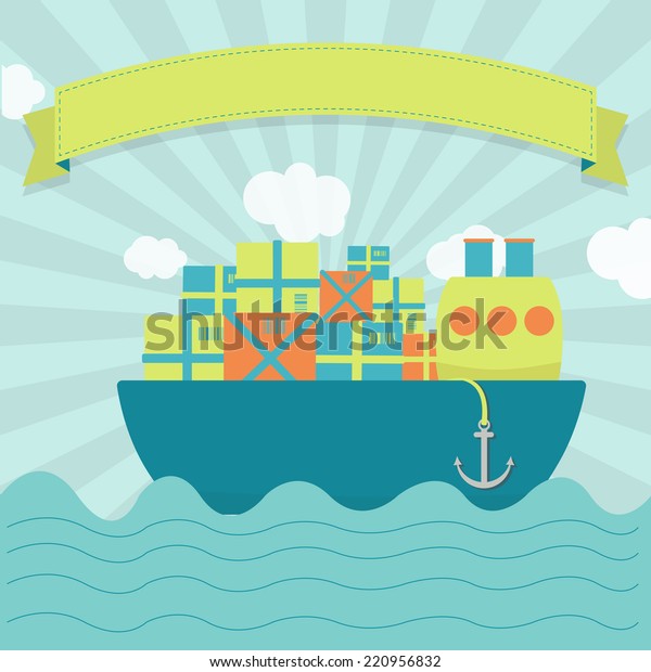 Cargo Ship Cute Cargo Ship Carrying Stock Vector (Royalty Free ...
