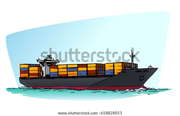 Cargo Ship Hand Drawn Sketch Illustration Stock Vector (Royalty Free ...