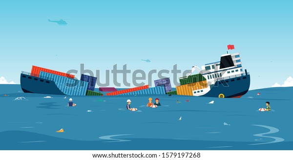 Cargo Ship Suffered Accident Sinking Into Stock Vector (Royalty Free ...