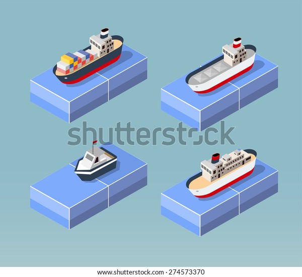 Cargo Ships Perspective Set Design Boats Stock Vector (Royalty Free ...