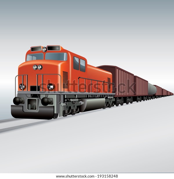 Cargo Train On Rail Road Vector: vetor stock (livre de direitos ...