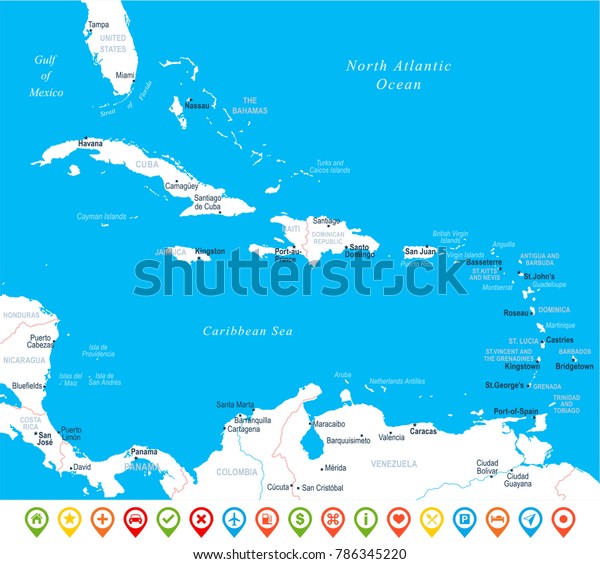 Caribbean Map Detailed Vector Illustration Stock Vector (Royalty Free ...