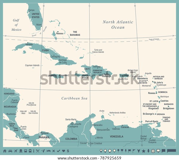 Caribbean Map Vintage Detailed Vector Illustration Stock Vector ...