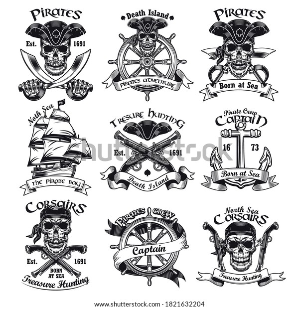 Caribbean Pirates Flat Badges Set Vintage Stock Vector (Royalty Free ...