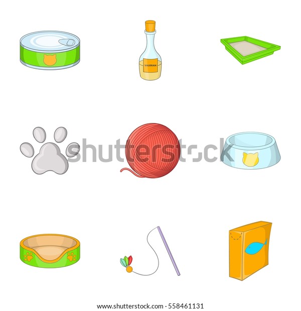 Caring Cat Icons Set Cartoon Illustration Stock Vector (Royalty Free ...
