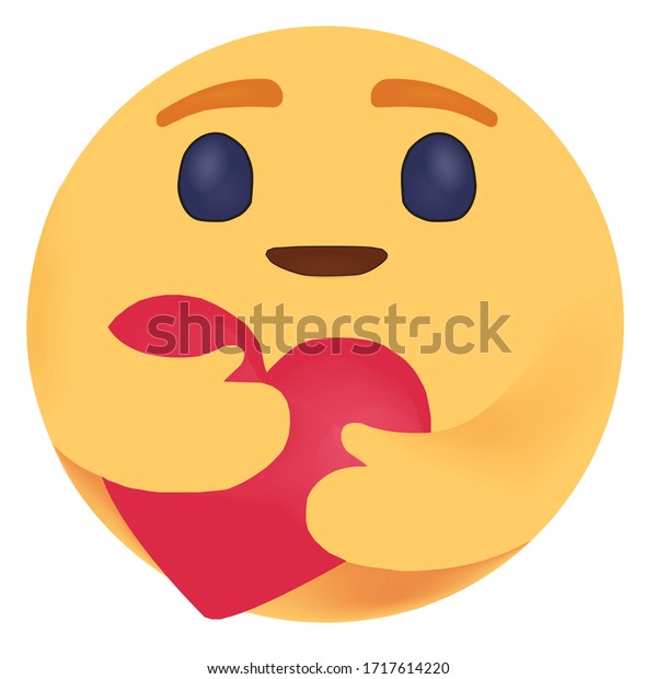 Caring Emoji Yellow Face Big Heart Stock Vector (Royalty Free ...