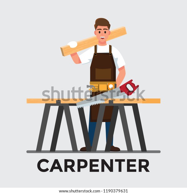 Carpenter Man Vector Illustration Cartoon Character Stok Vektör ...