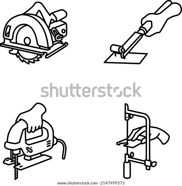 Carpenters Tools Outlines Vector Icons Stock Vector (Royalty Free ...