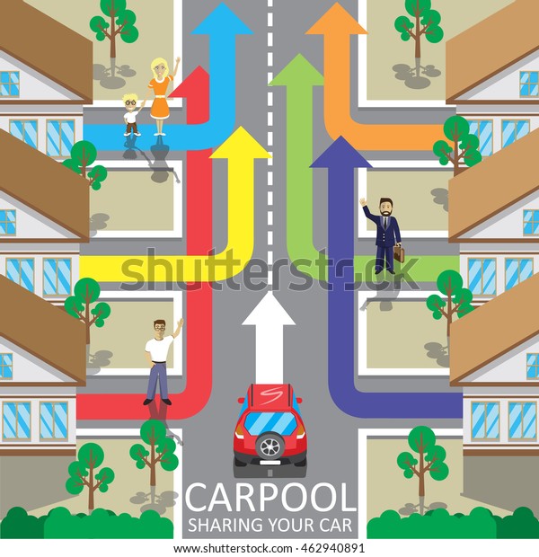 Vektor Stok Carpool Service Vector Illustration Car Sharing (Tanpa ...