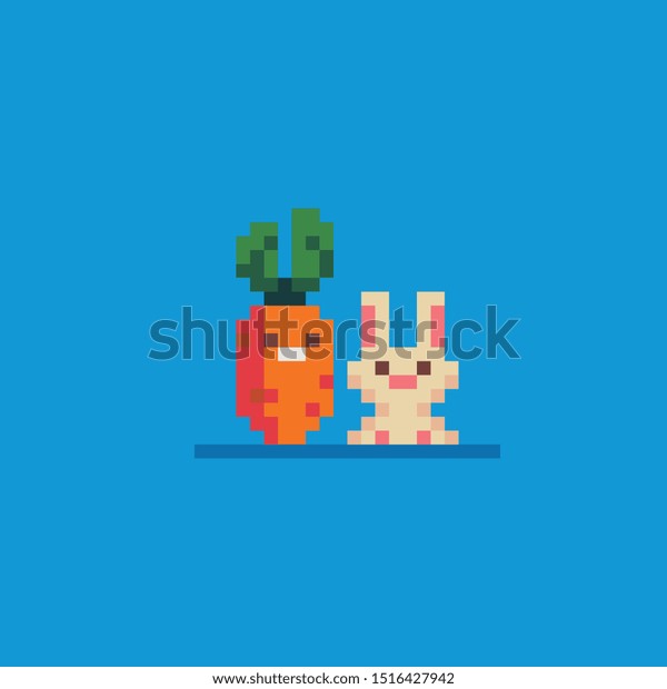 Carrot Hare Cartoon Characters Pixel Art Stock Vector (Royalty Free ...