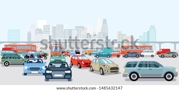 Cars Traffic Jam Intersection Stock Vector (Royalty Free) 1485632147 ...