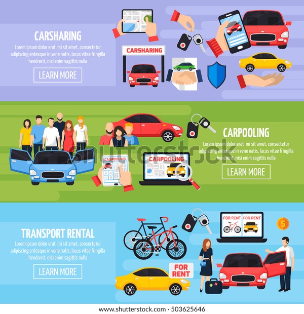 Carsharing Horizontal Banners Set Carpooling Symbols Stock Vector (Royalty Free) 503625646 ...