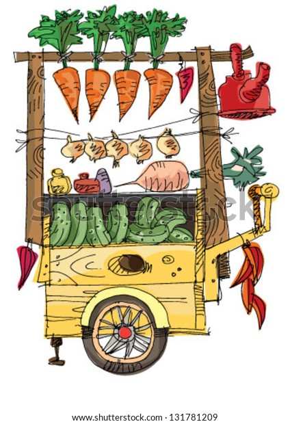 Cart Vegetables Cartoon Stock Vector (Royalty Free) 131781209