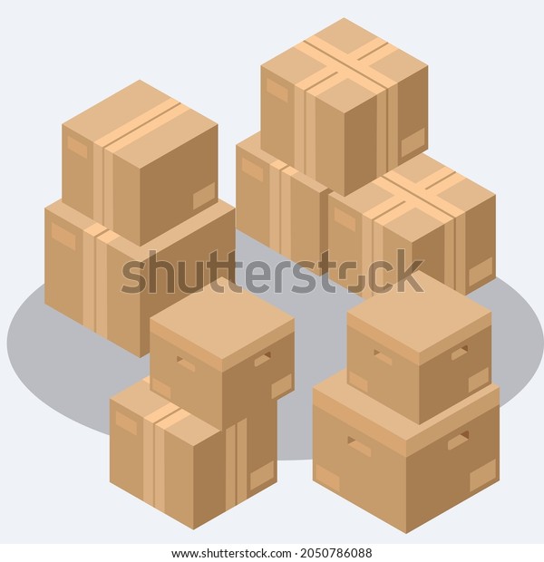 Carton Boxes Different Shapes Isometric Vector Stock Vector (Royalty ...