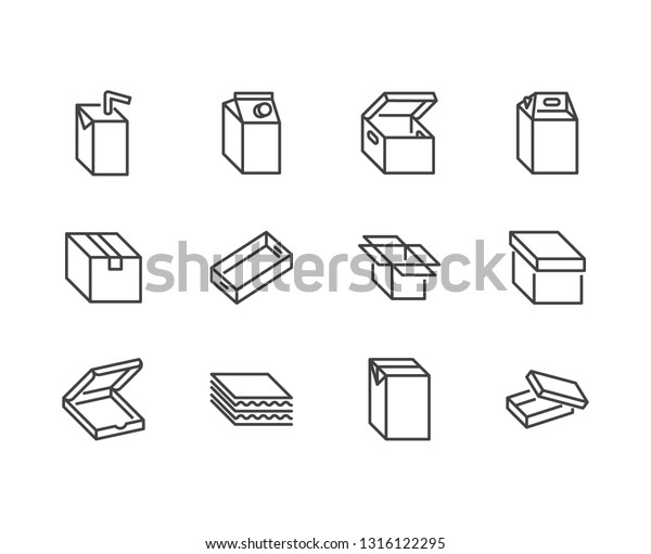 Carton Flat Line Icons Set Cardboard Stock Vector (Royalty Free ...