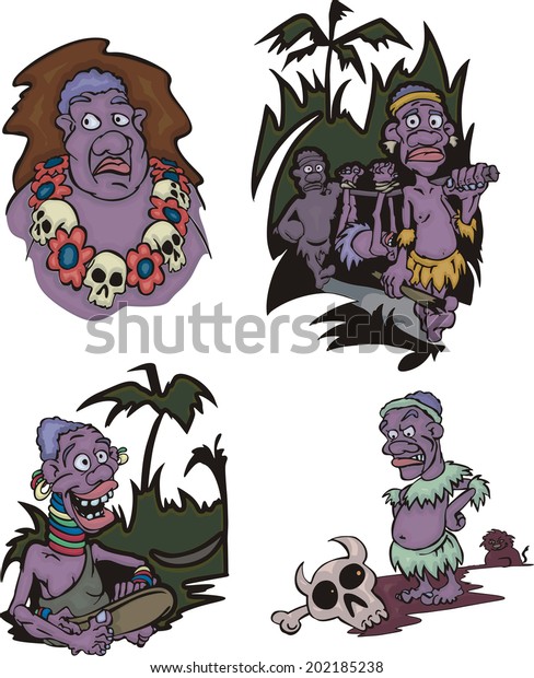Cartoon African Aborigines Set Vector Illustrations Stock Vector ...