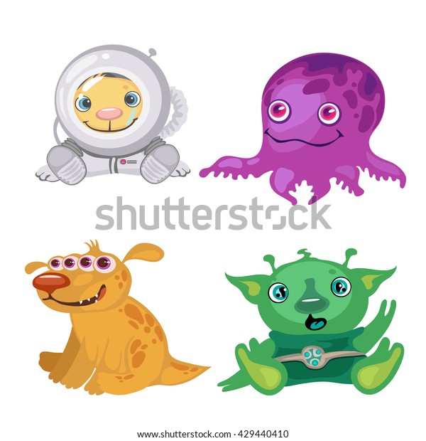 Cartoon Alien Animals Vector Illustration Stock Vector (Royalty Free ...