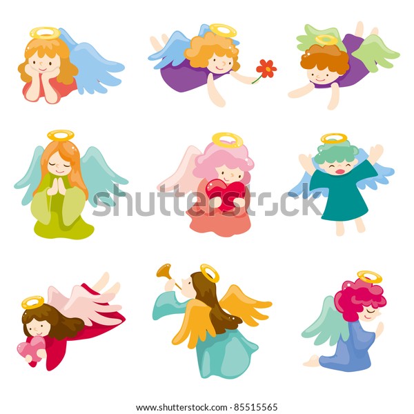 Cartoon Angel Icon Set Stock Vector (Royalty Free) 85515565 | Shutterstock
