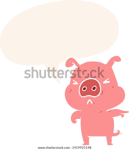 Cartoon Angry Pig Pointing Speech Bubble Stock Vector (Royalty Free ...
