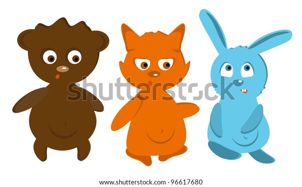 Cartoon Animal Set Bear Fox Rabbit 스톡 벡터(로열티 프리) 96617680 | Shutterstock